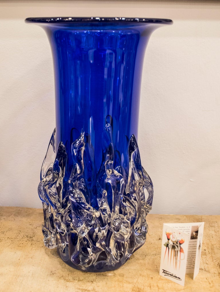 Ion Tamâian Hand Blown and Hand Painted Blue Glass Vase 2006 at 1stDibs