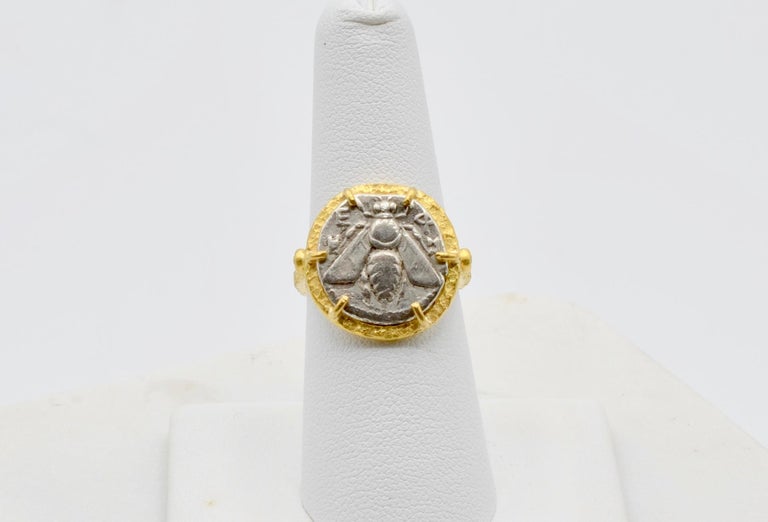 Ionia Ancient Greek Bee Coin Set in 22 Karat and Diamond Setting Ring ...