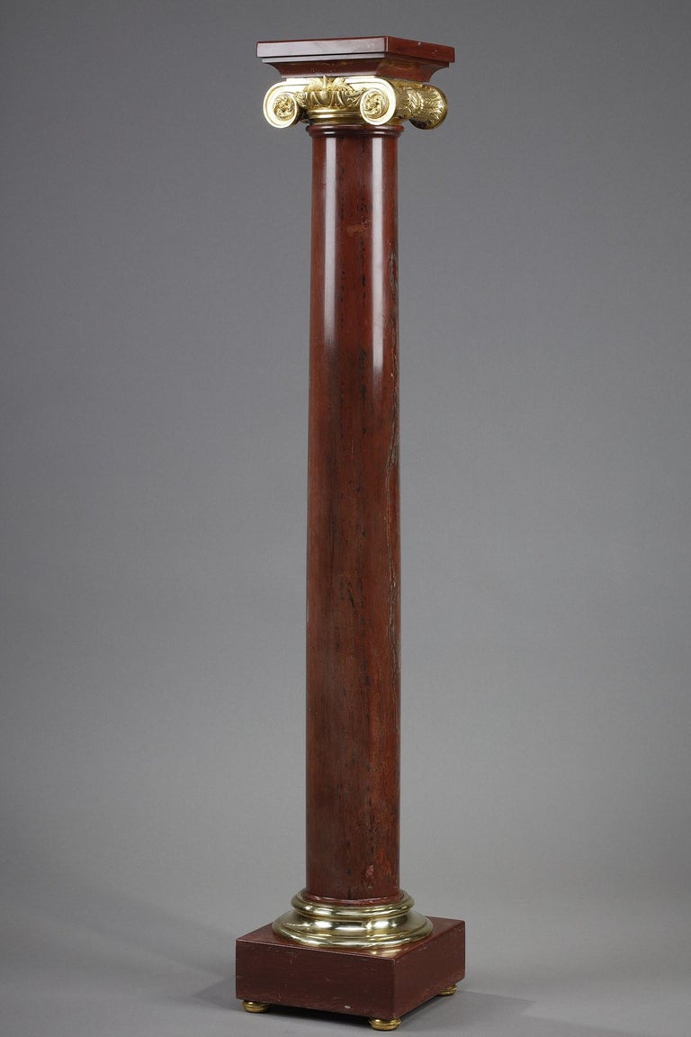 Ionic Column in Red Languedoc Marble and Gilt Bronze For Sale at 1stDibs