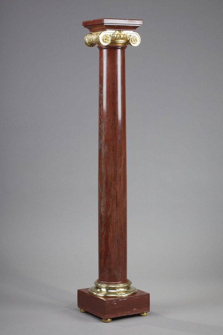 Ionic Column in Red Languedoc Marble and Gilt Bronze For Sale at 1stDibs