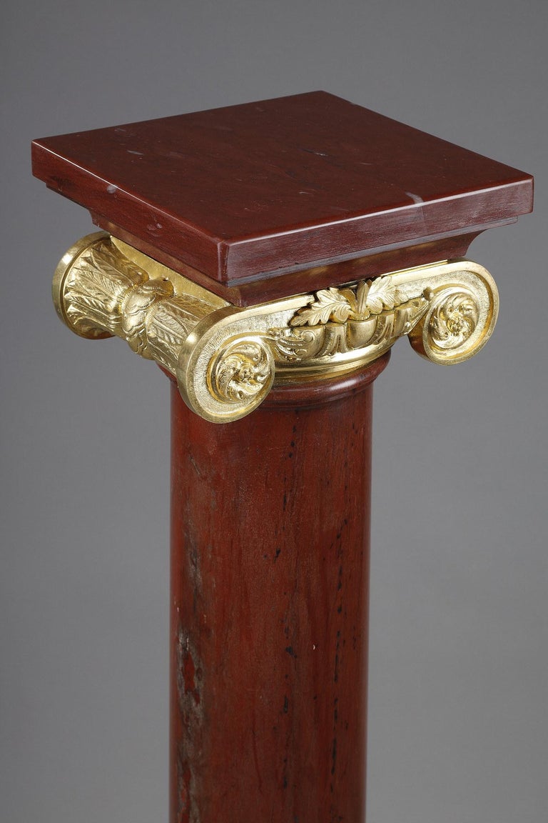 Ionic Column in Red Languedoc Marble and Gilt Bronze For Sale at 1stDibs