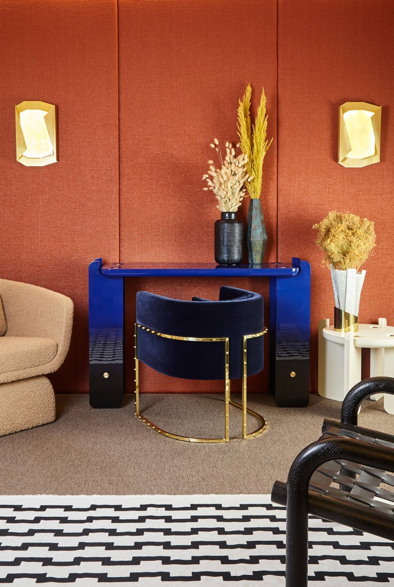 Ipanema Console Table, Blue Ombre Effect with Brass Details For Sale at ...
