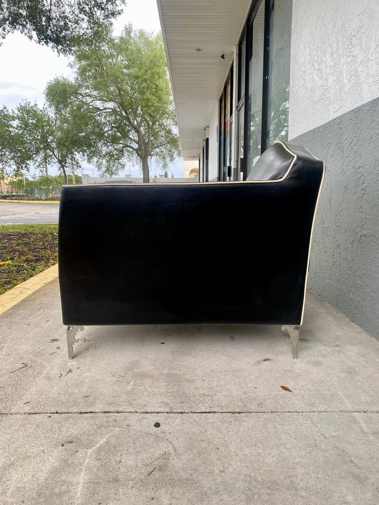 IPE Cavalli Black Calkskin Leather Chrome Chair For Sale at 1stDibs