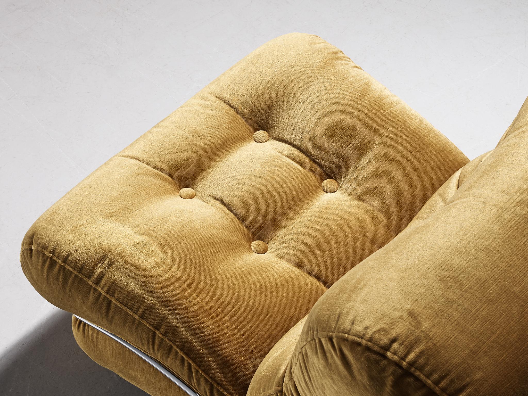 I.P.E. 'Corolla' Lounge Chairs in Ochre Yellow Velvet For Sale at 1stDibs