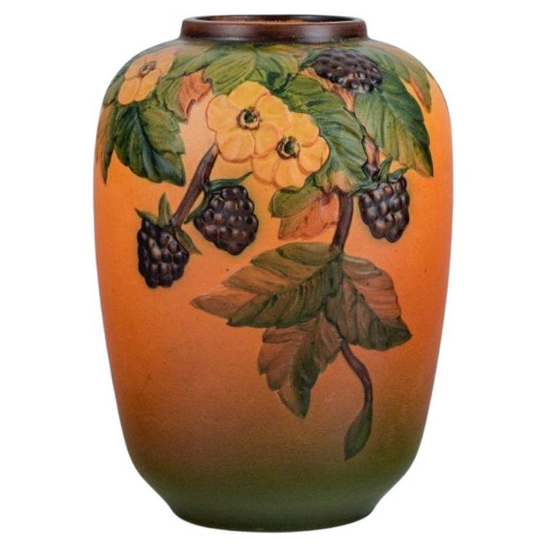 Ipsen's, Denmark. Vase with blackberries and glaze in shades of orange ...