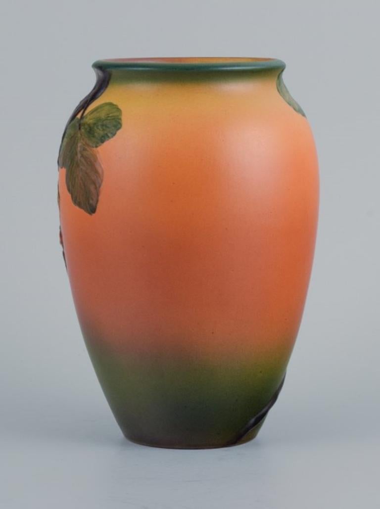 Ipsens, Denmark, Vase with Squirrel, Glaze in Orange and Green Tones ...