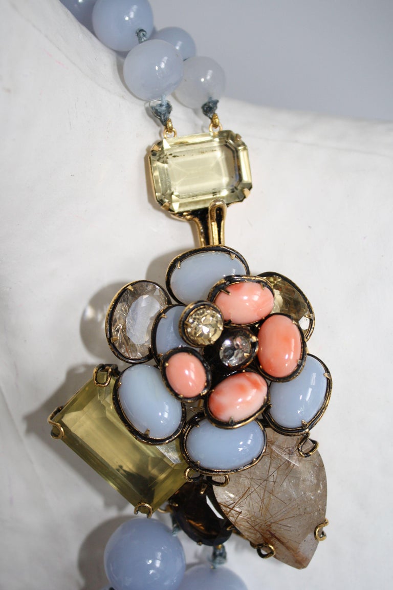 Iradj Moini Calcedony and Semi-Precious Double Strand Floral Necklace ...