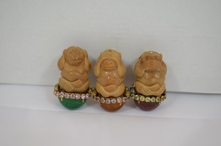 Iradj Moini Hear-No-Evil, See-No-Evil, Speak-No-Evil Monkey Brooch Set ...