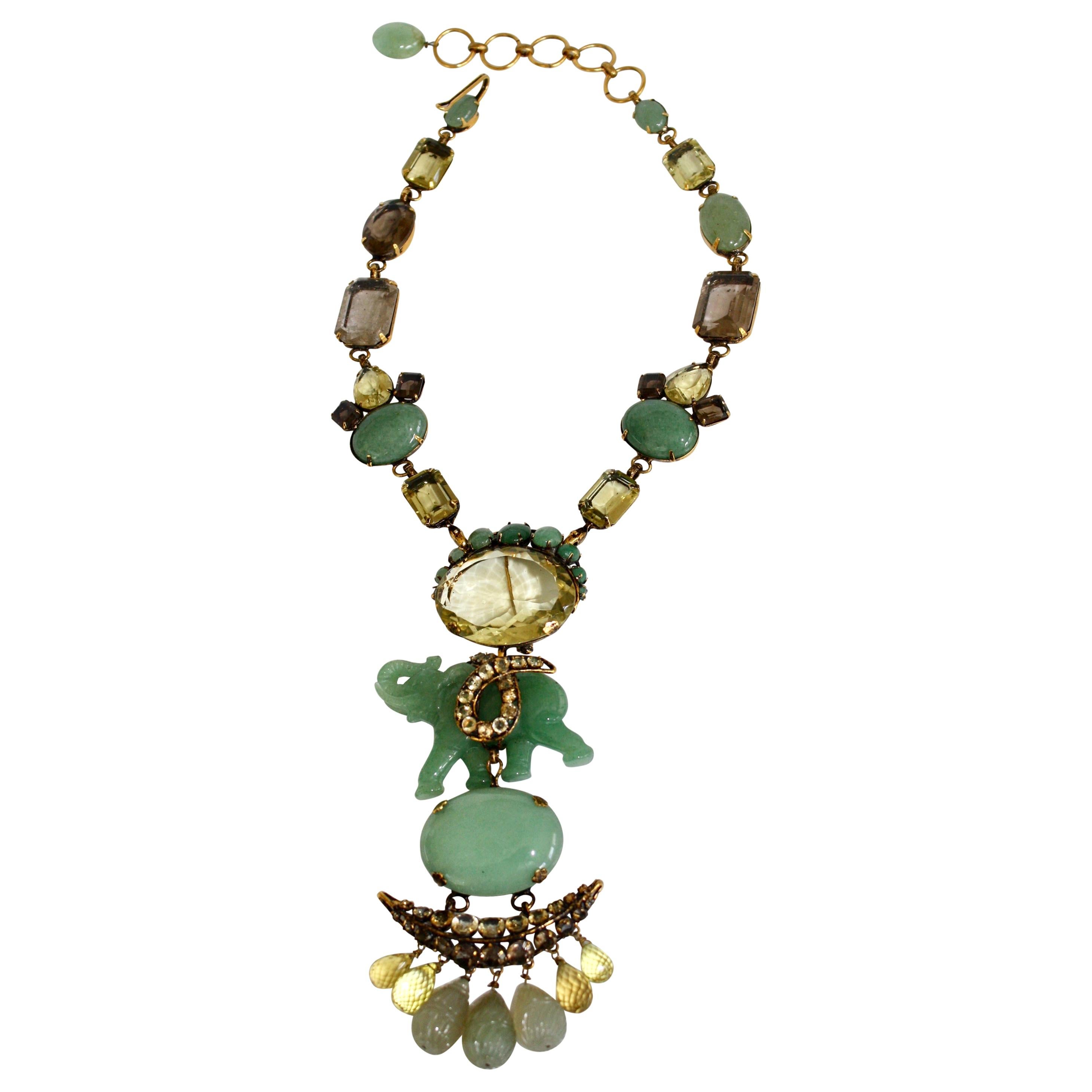 Iradj Moini Jade and Semi-Precious Elephant Drop Necklace For Sale at ...