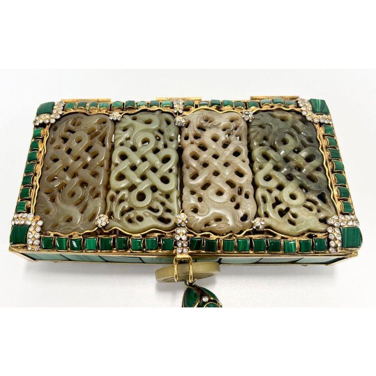 Iradj Moini Oriental Statement Clutch, Malachite Carved Jade and Faux ...