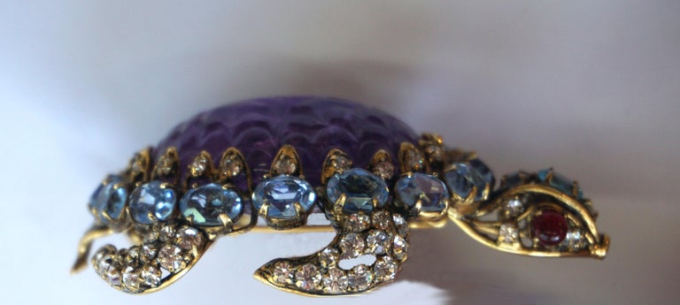Iradj Moini Turtle Pin Amethyst, Blue Topaz, Rubies and Crystals at 1stDibs