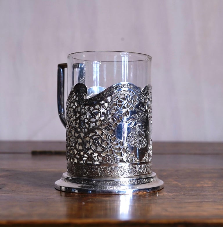 Iranian Silver and Glass Coffee Cup, Head of a Ruler, Qajar, 19th ...