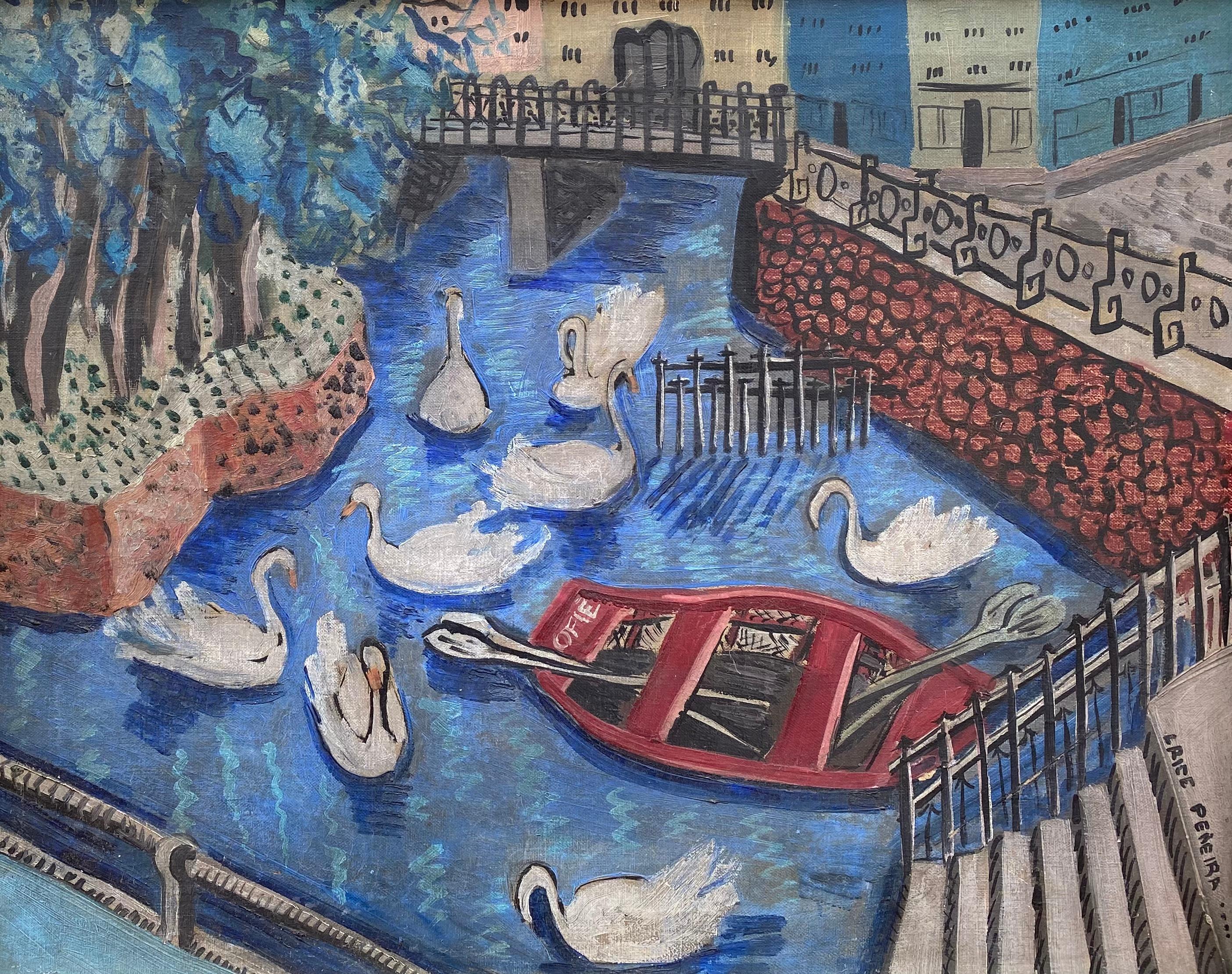 Irene Rice Pereira - “Red Boat with Swans” For Sale at 1stDibs