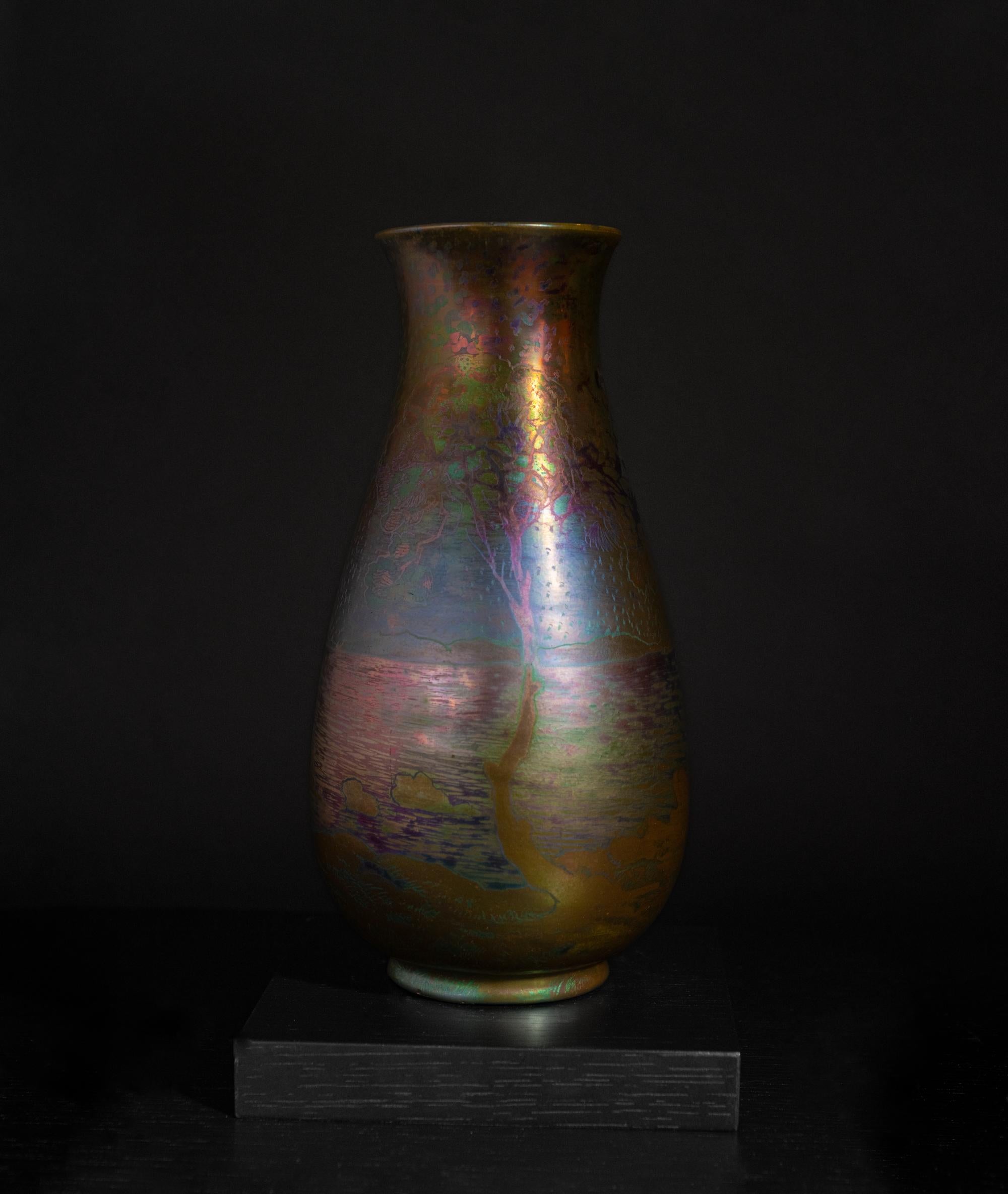 Iridescent Art Nouveau Landscape Vase by Clement Massier at 1stDibs ...
