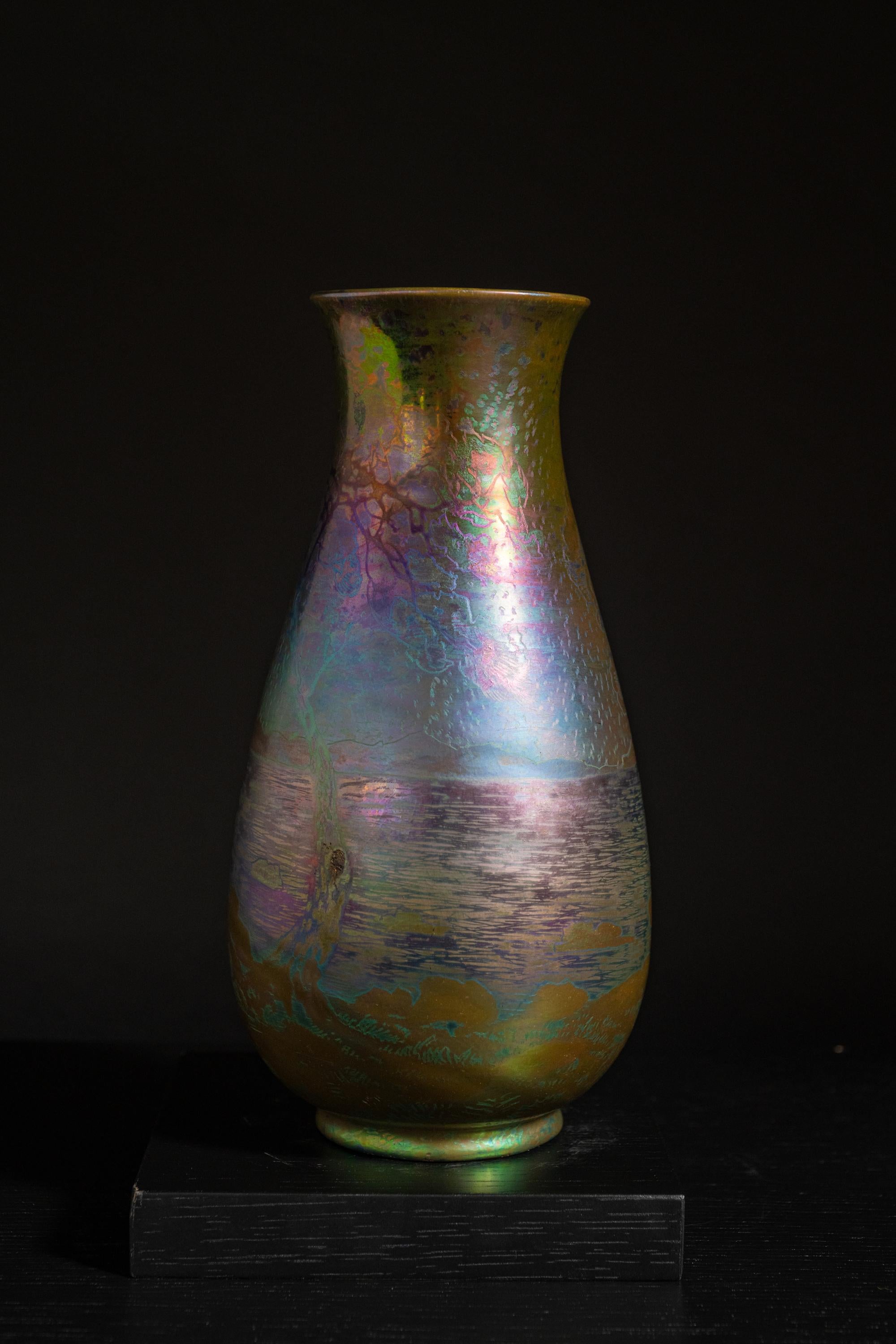Iridescent Art Nouveau Landscape Vase by Clement Massier at 1stDibs ...