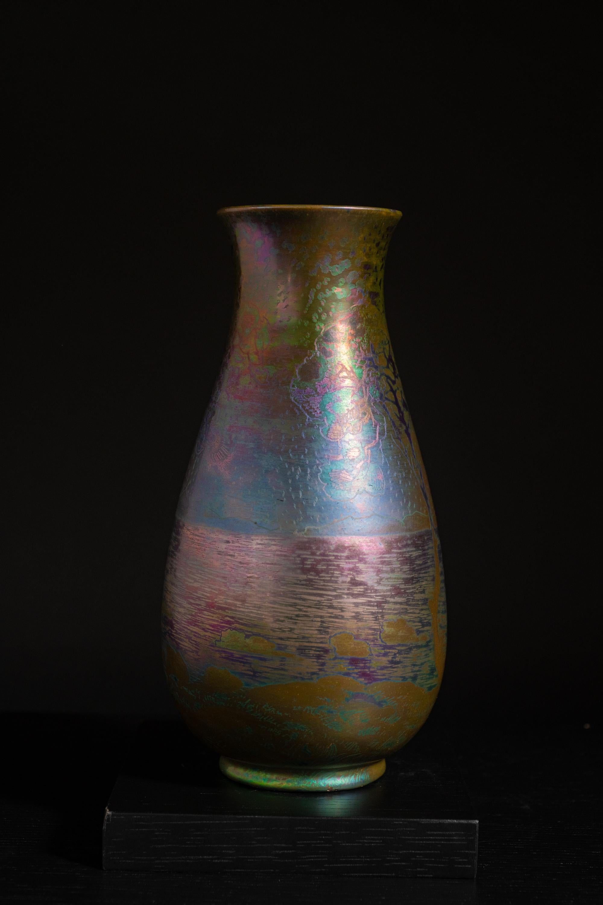 Iridescent Art Nouveau Landscape Vase by Clement Massier at 1stDibs ...
