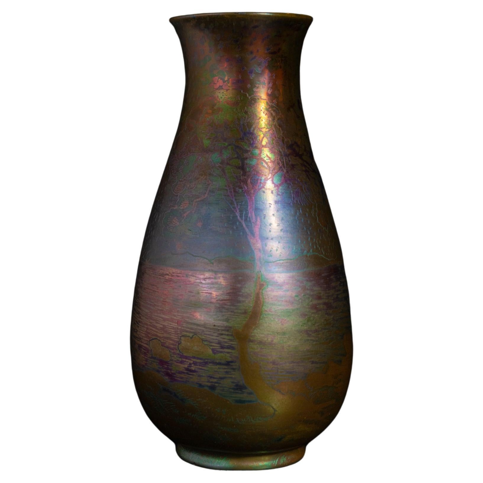 Iridescent Art Nouveau Floral Vase by Clement Massier For Sale at 1stDibs