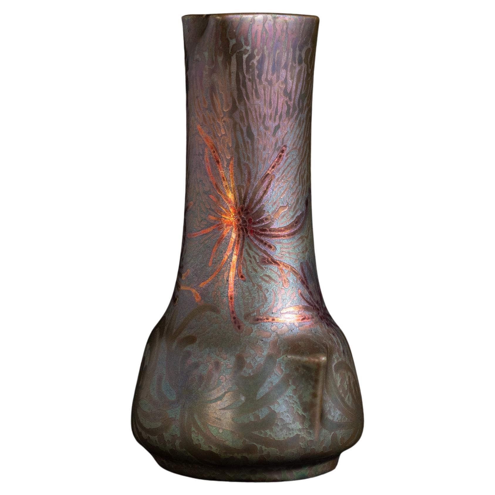 Iridescent Art Nouveau Spider Mum Floral Motif Vase by Clement Massier ...