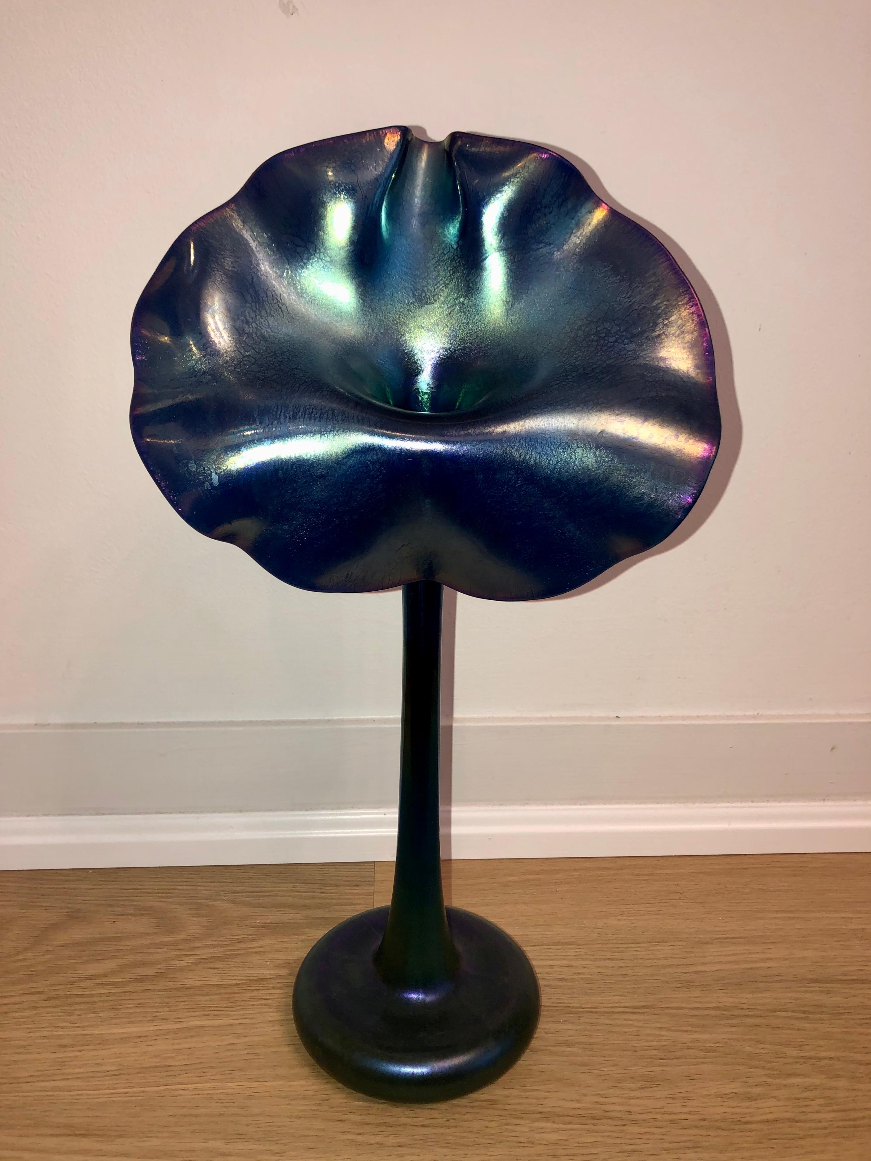 Iridescent Blue Jack-in-the-Pulpit Vase At Glass at 1stDibs