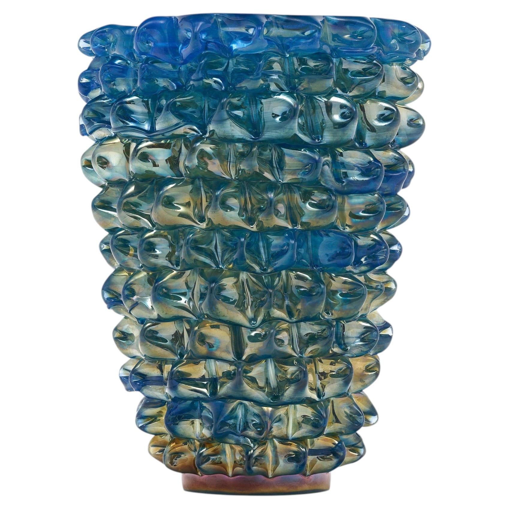 Iridescent Blue Murano Glass Vase, Italian Mid-Century Modern Style For ...