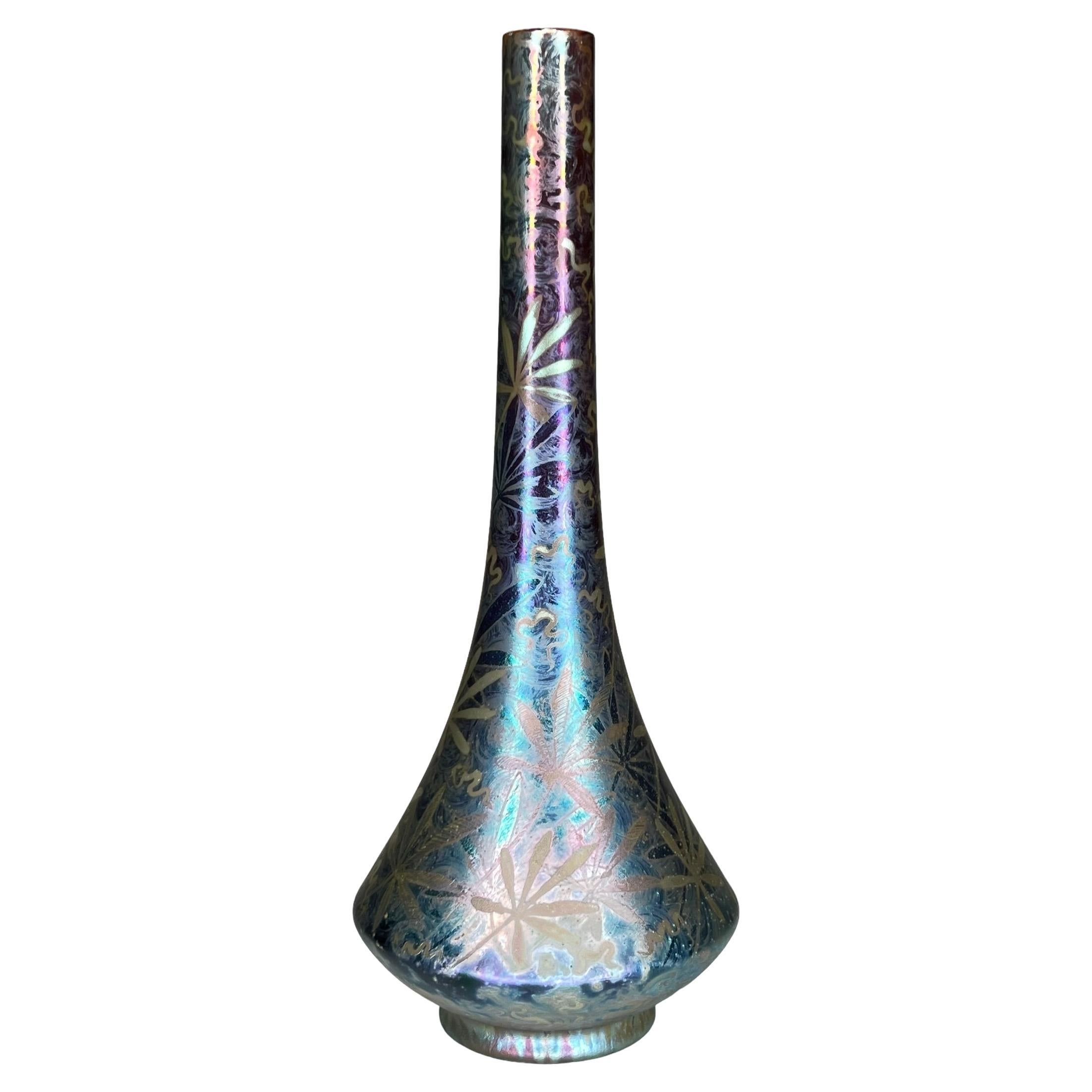 Iridescent Glazed Pottery Vase by Clement Massier For Sale at 1stDibs