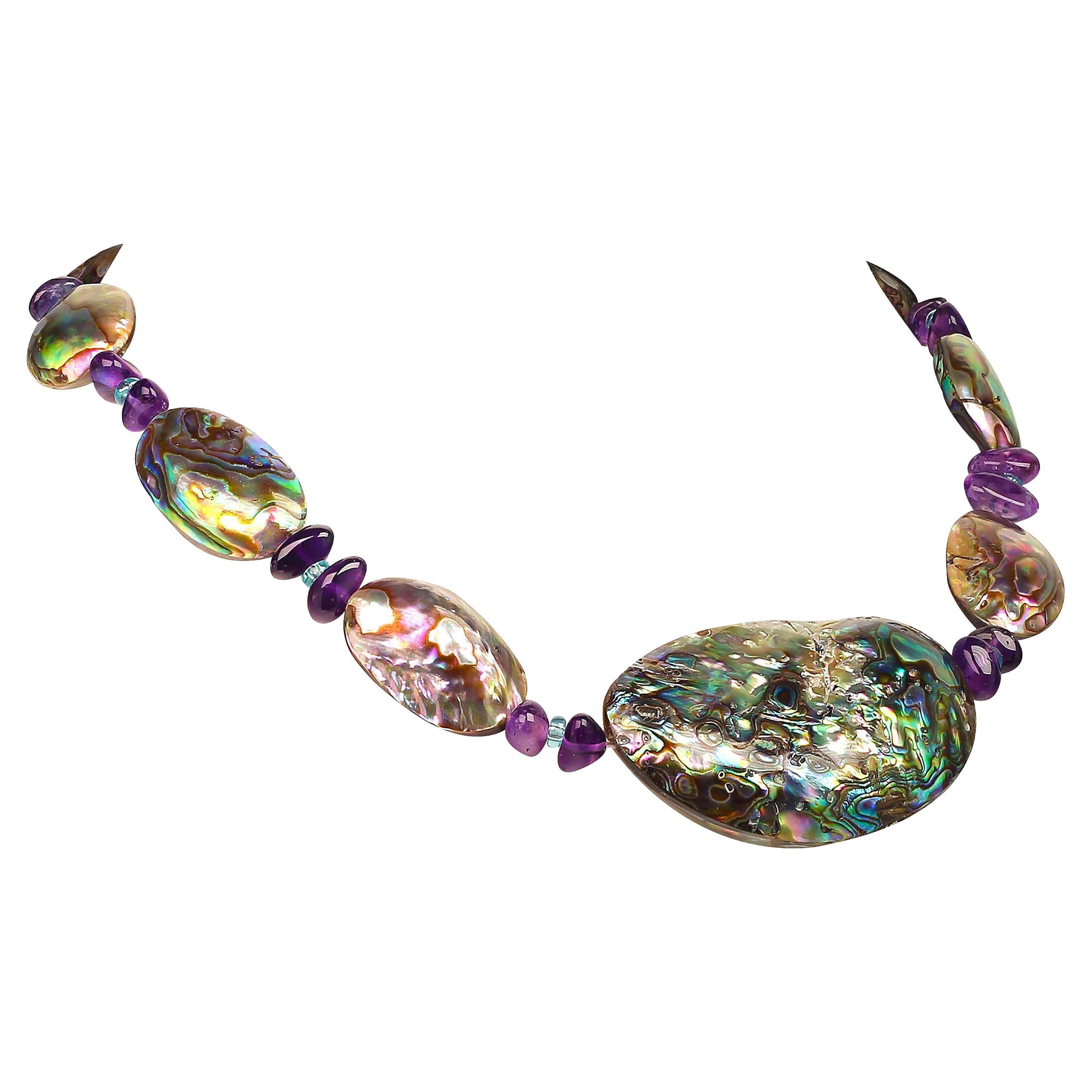 AJD Iridescent Paua Shell Short Necklace Accented with Amethyst and ...