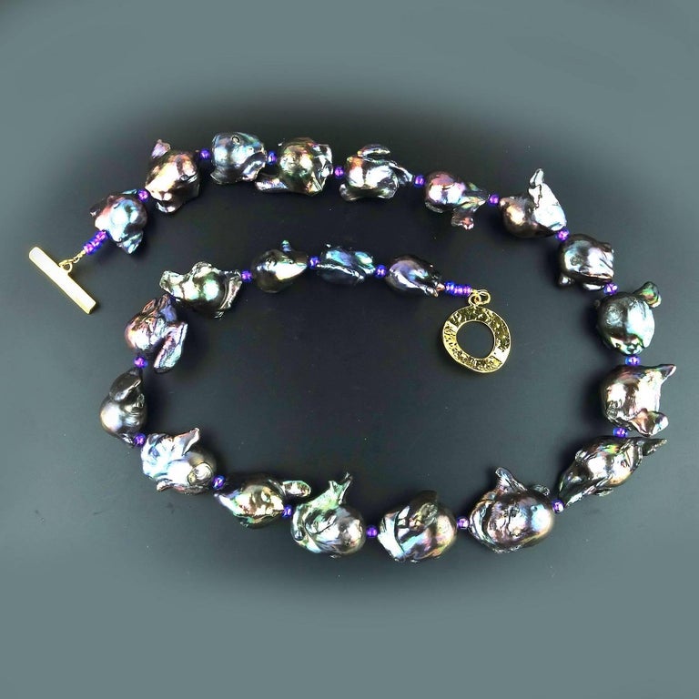 Iridescent Purple Fireball Pearl Necklace at 1stDibs