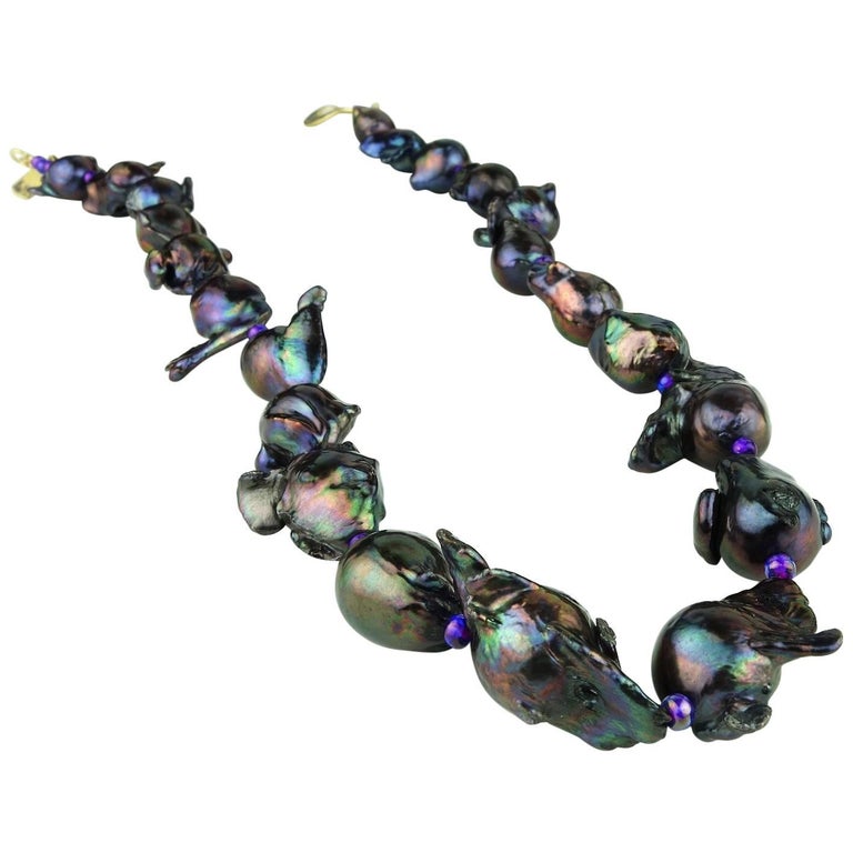 Iridescent Purple Fireball Pearl Necklace at 1stDibs