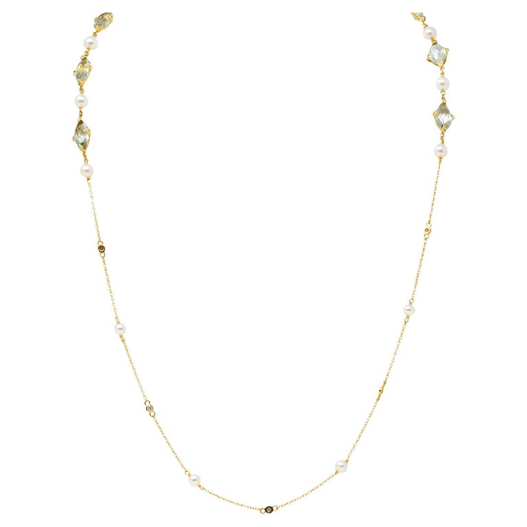 Iridesse Diamond Pearl Green Quartz 18 Karat Yellow Gold Station ...