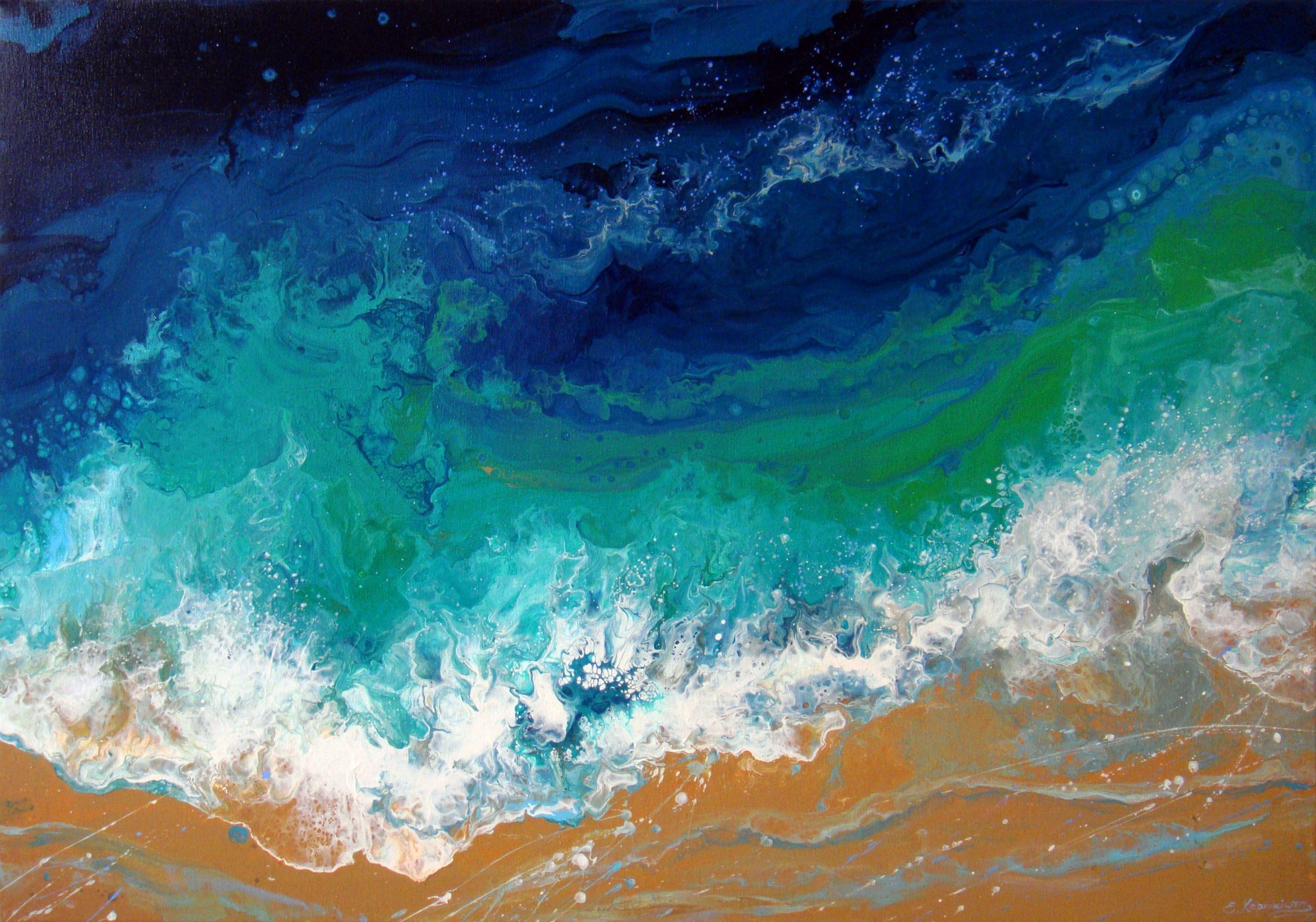 Irini Karpikioti - BLUE TURQUOISE SEA, Painting, Acrylic on Canvas For ...