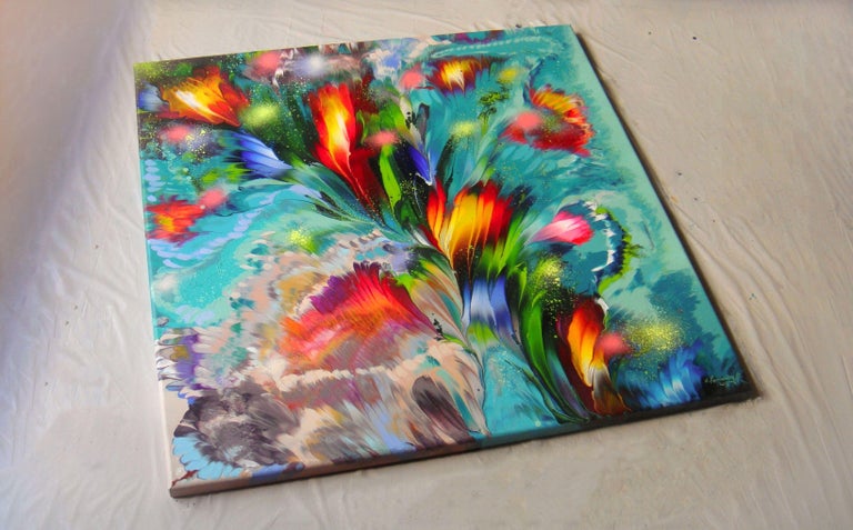 Irini Karpikioti - EMERALD FLOW, Painting, Acrylic on Canvas For Sale ...