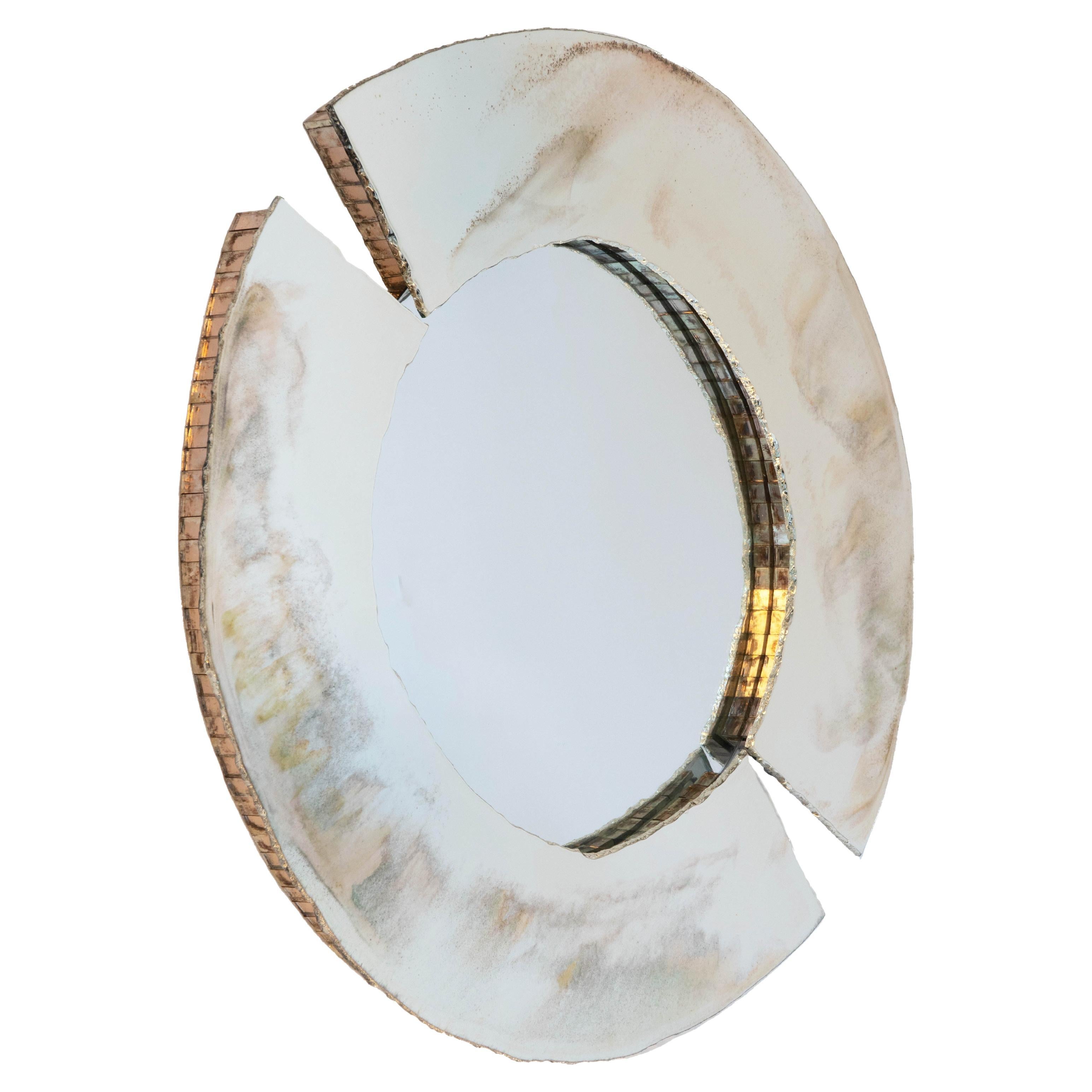 "Iris" Contemporary Mirror, Silvered Glass Slabs, Birch Wood For Sale ...