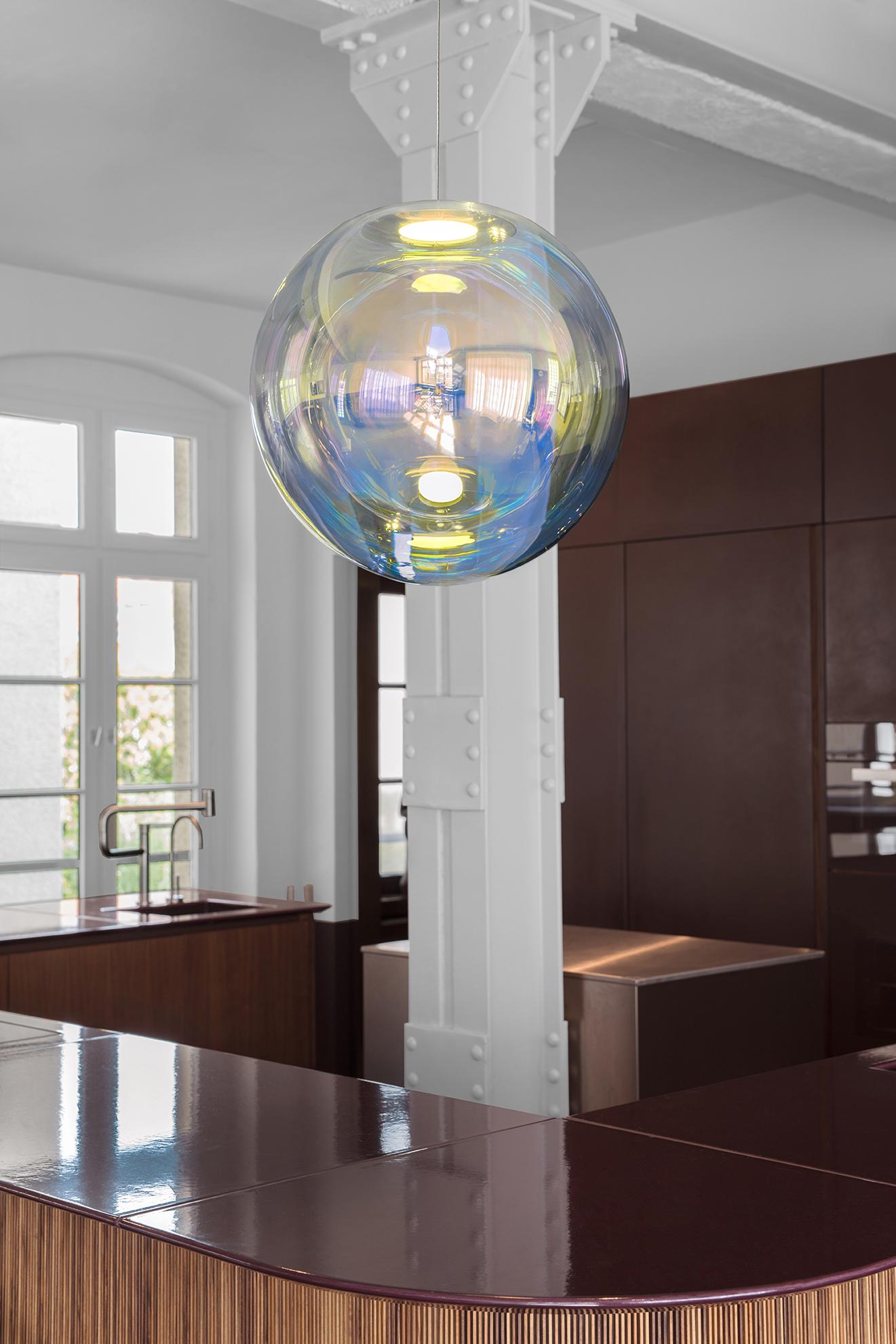 Iris Globe Pendant Lamp 35 cm Gold Indigo Steel, Sebastian Scherer NEO ...