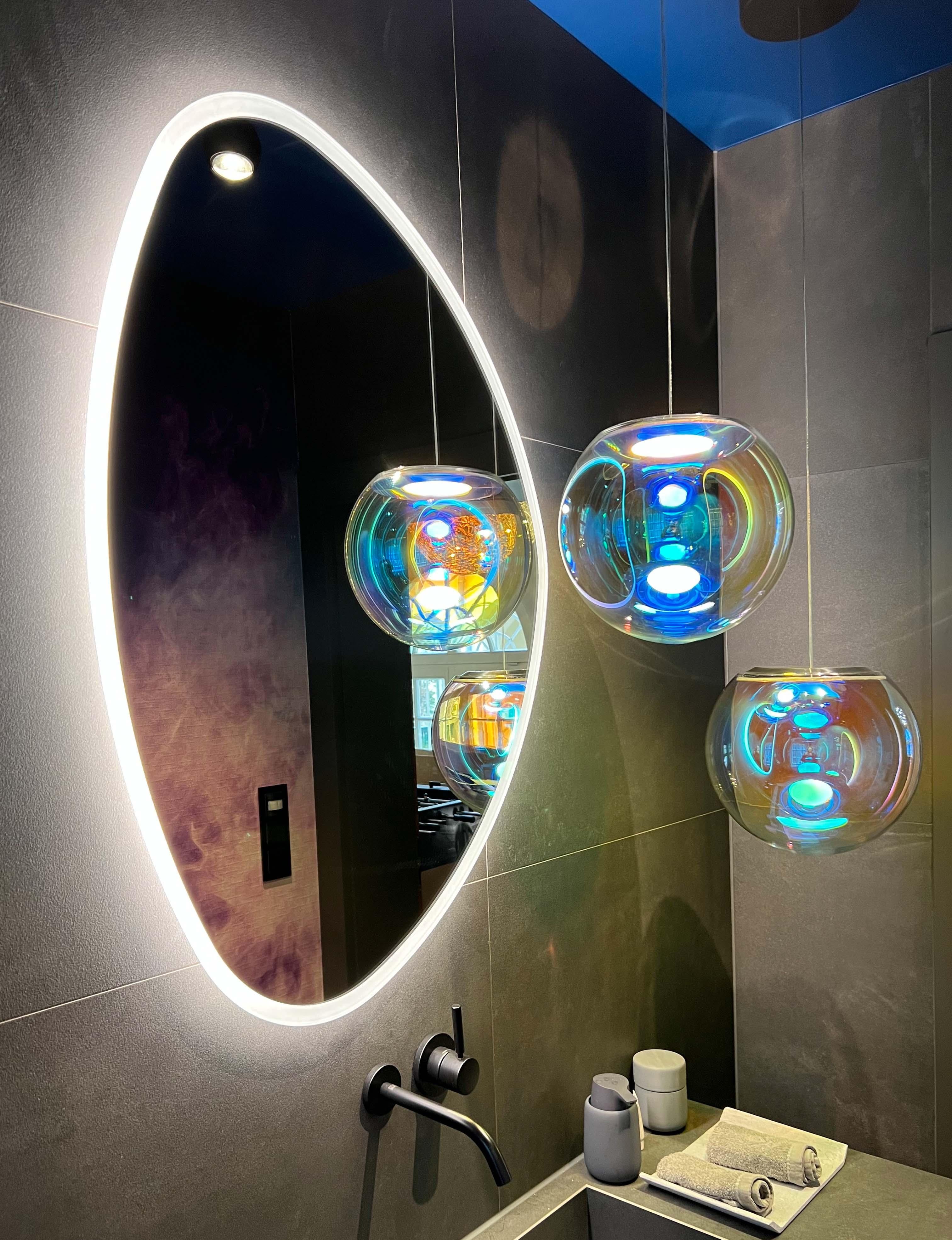 Iris Globe Pendant Lamp 45 cm Gold Indigo Steel, Sebastian Scherer NEO ...