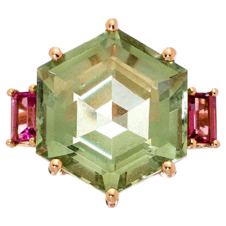 Customizable Iris Ring Rose Gold Green Amethyst Pink Tourmaline For ...