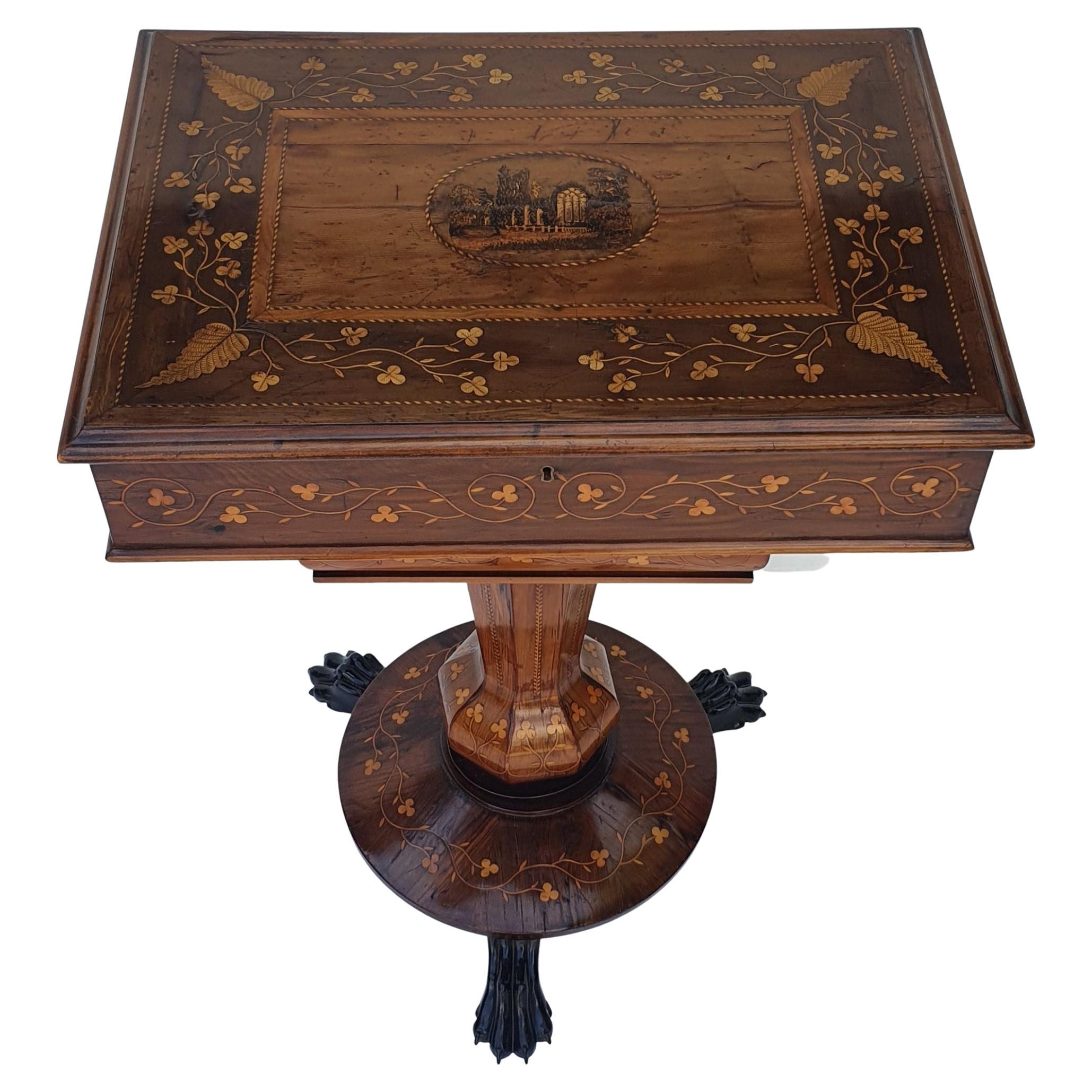 19th Century England Victorian Satinwood Wood Painted Dome Top Work Box ...