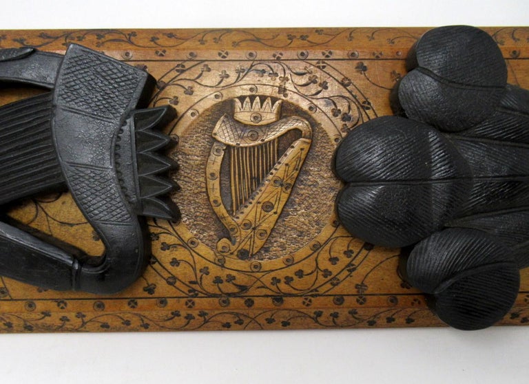 Irish Carved Bog Oak Book Slide Case Harp Shamrock Welsh Feathers ...