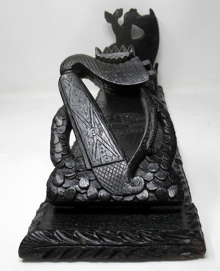 Irish Carved Bog Oak Book Slide Harp Shamrock Cornelius Goggin Dublin ...
