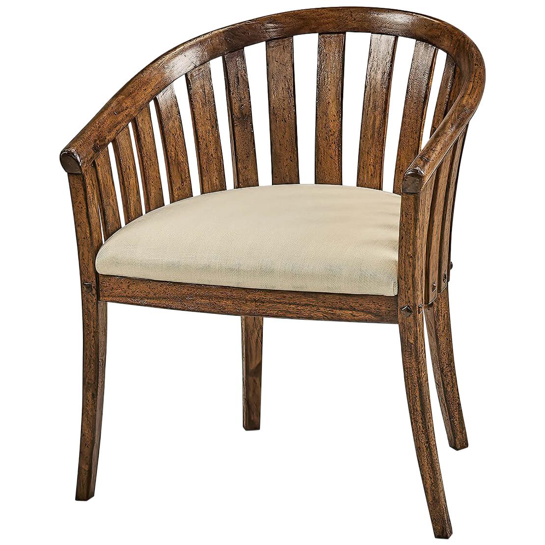 Tufted Leather and Mahogany Barrel-Back Library Chair For Sale at 1stDibs