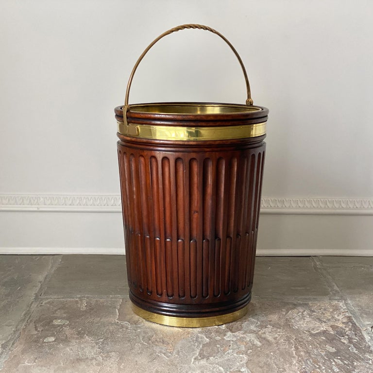 Irish George III Style Fluted Mahogany Peat Bucket with Brass Hardware ...