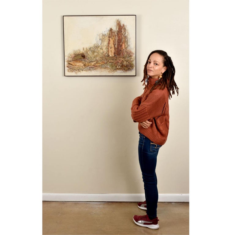 Irma Baker Mixed-Media Earthen Painting with Burlap and Bark For Sale at 1stDibs