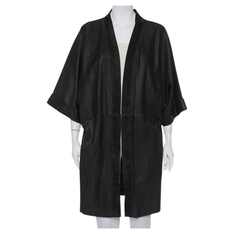 IRO Black Suede Leather Open Front Kimono S For Sale at 1stDibs