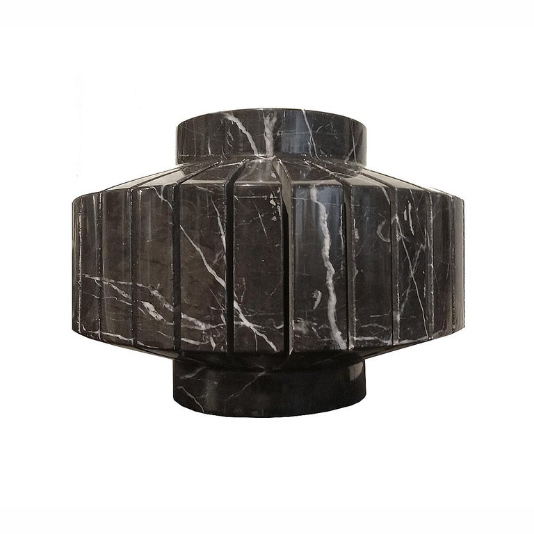 Iro Ribbed Marble Vase, Black For Sale at 1stDibs