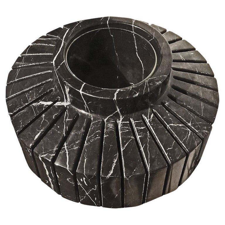 Iro Ribbed Marble Vase, Black For Sale at 1stDibs