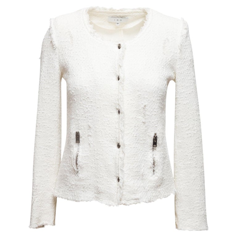 Iro White Agnette Boucle Raw-Edge Jacket For Sale at 1stDibs
