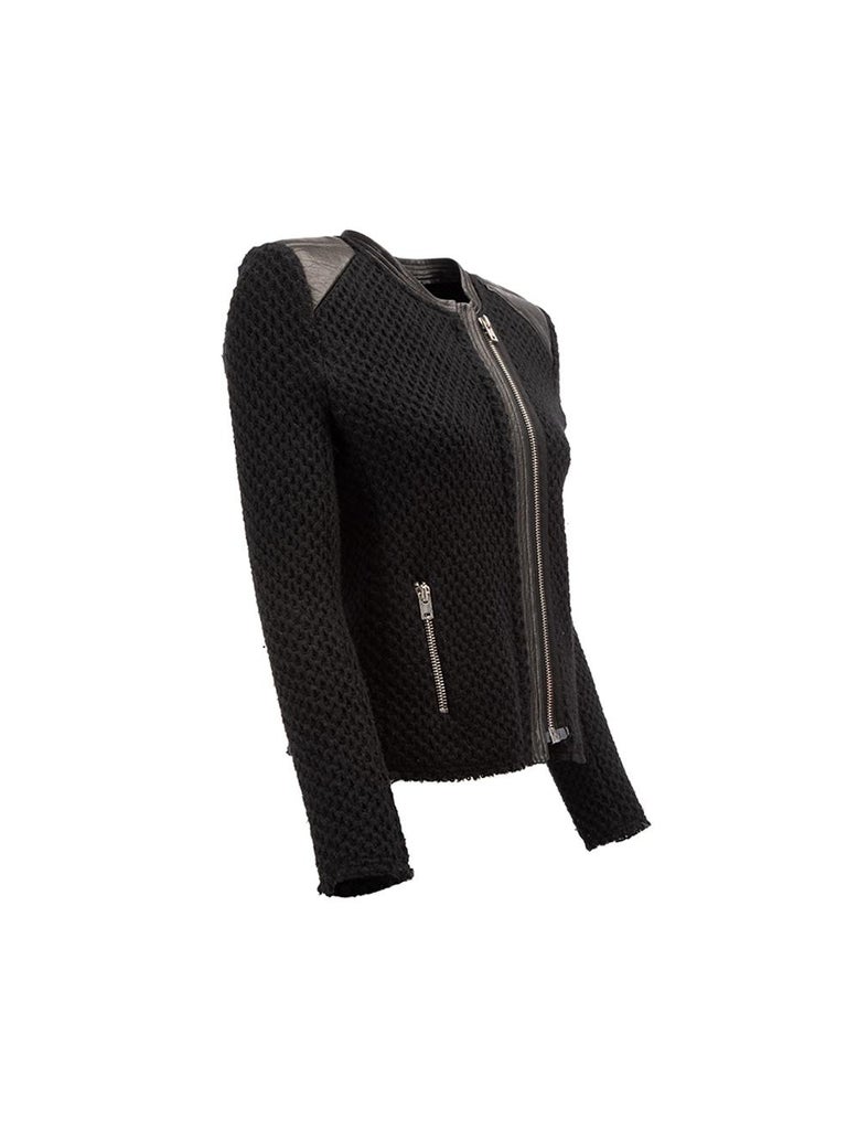 Iro Women's Black Wool Textured Leather Accent Jacket For Sale at 1stDibs