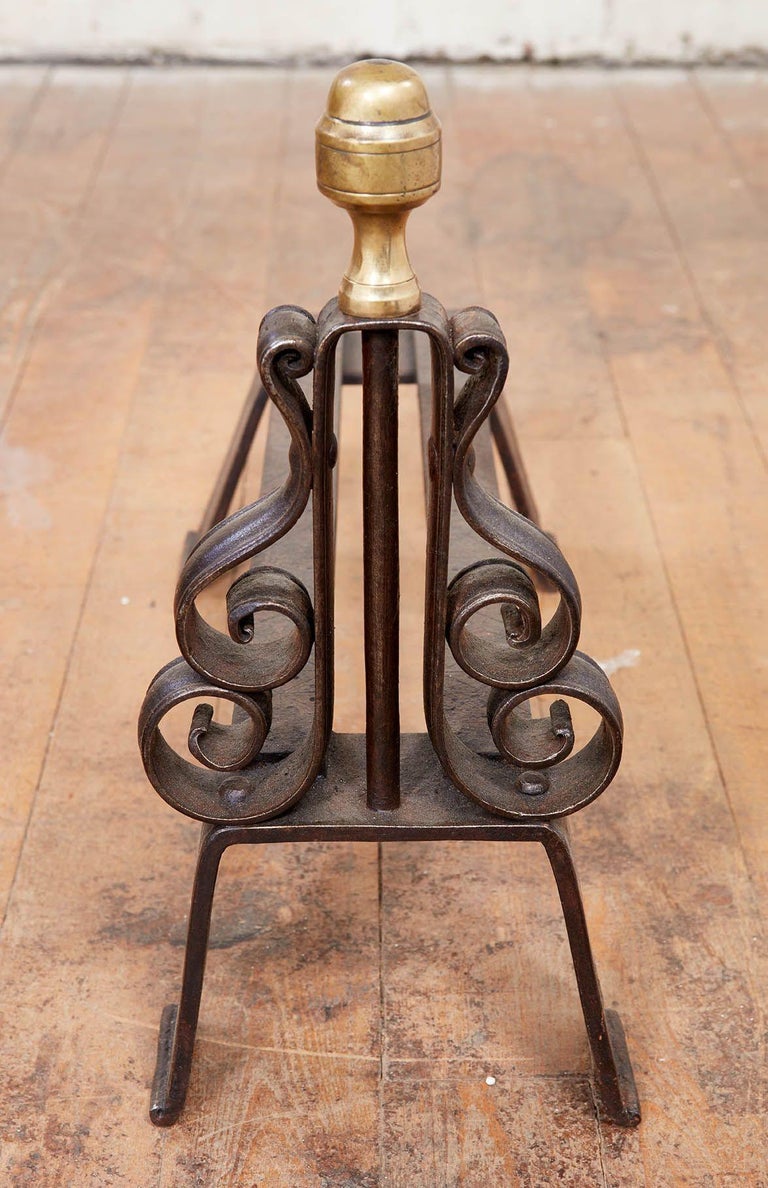 Iron and Brass Lyre Andirons For Sale at 1stDibs