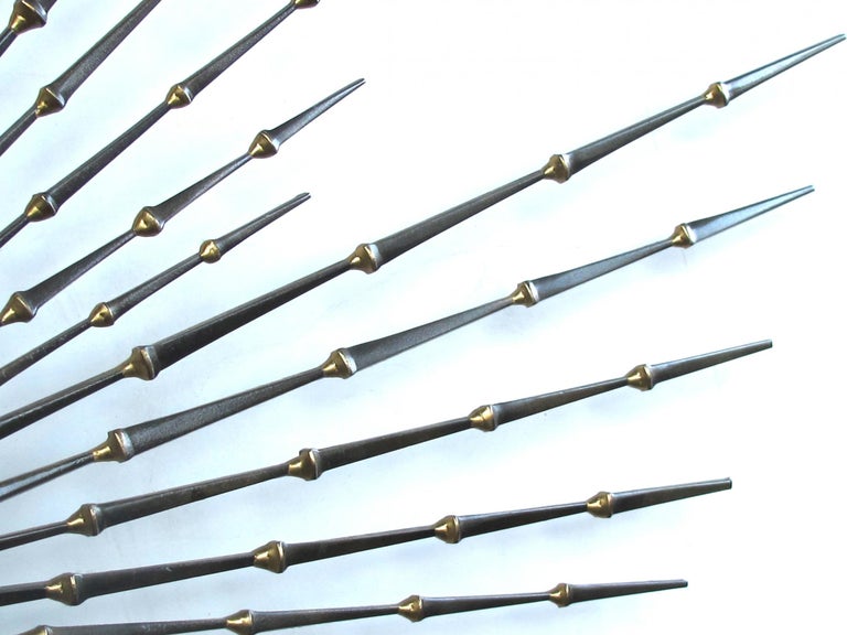 Iron and Brass Pinwheel Sunburst Nail Wall Sculpture by Ron Schmidt For ...