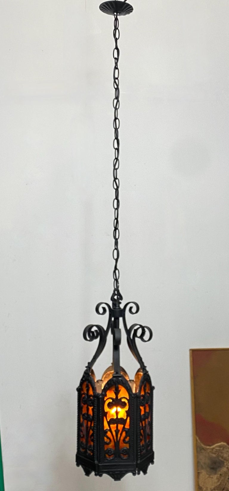 Wrought Iron and Mica Lantern, American 1920's at 1stDibs