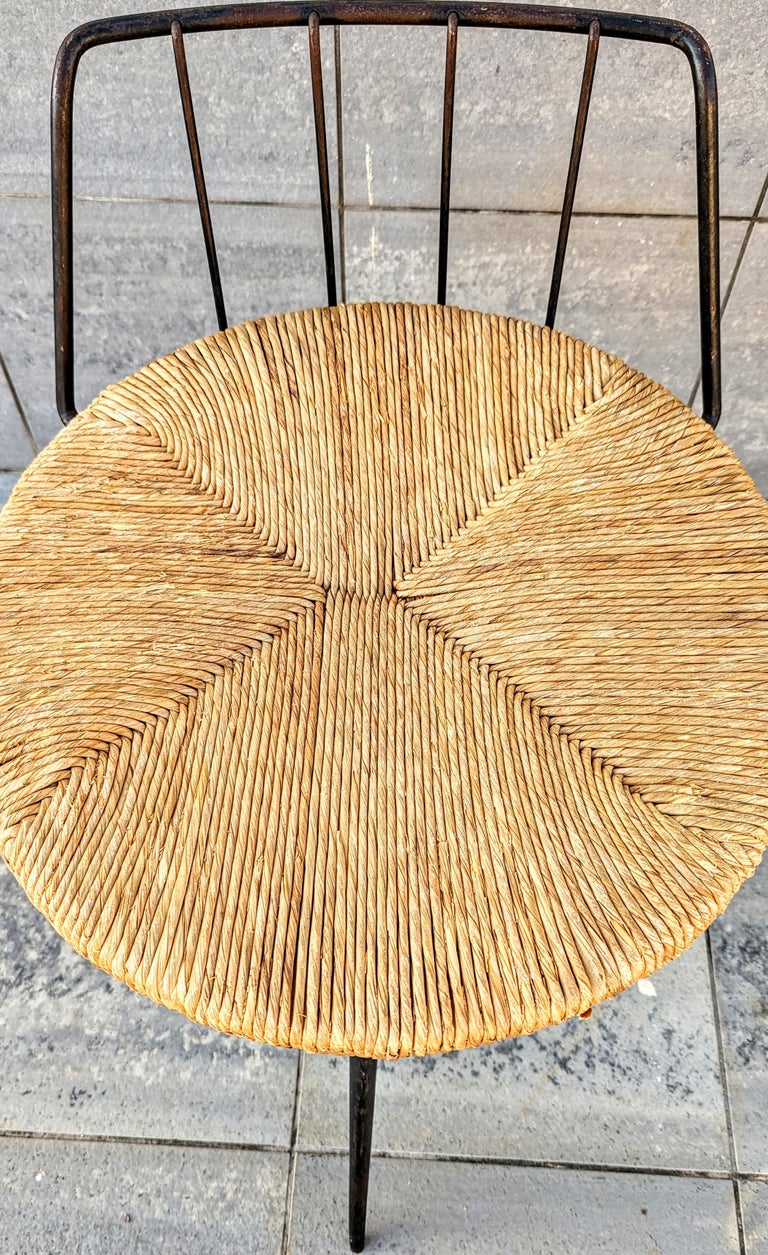 Iron and Straw Stool, France 1960s For Sale at 1stDibs